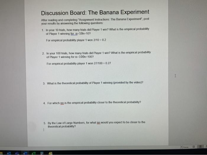 Solved Discussion Board: The Banana Experiment After reading | Chegg.com