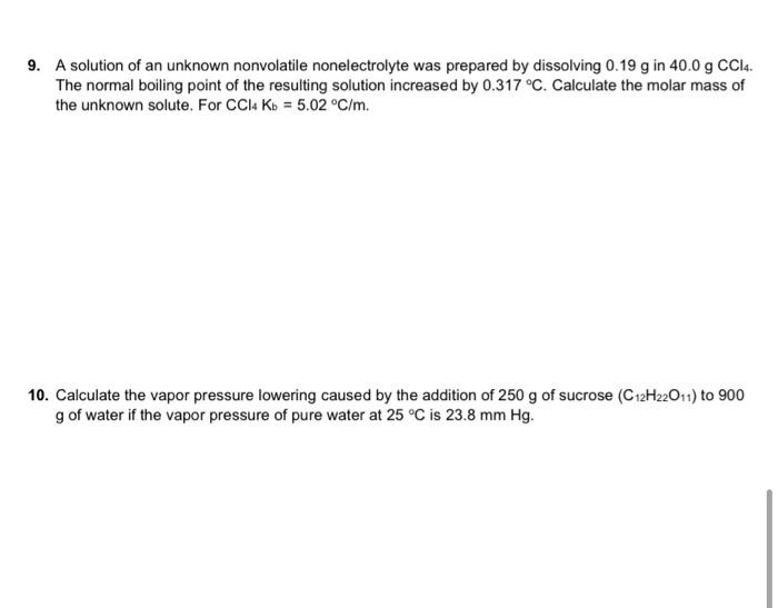 Solved 9. A solution of an unknown nonvolatile | Chegg.com