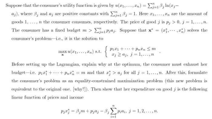 Suppose that the consumer's utility function is given | Chegg.com