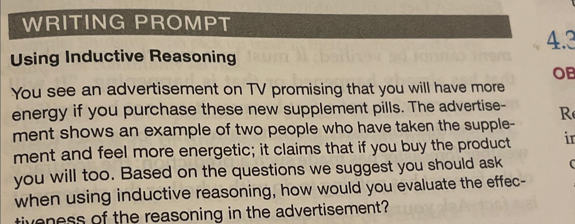 Solved WRITING PROMPTUsing Inductive ReasoningYou see an | Chegg.com