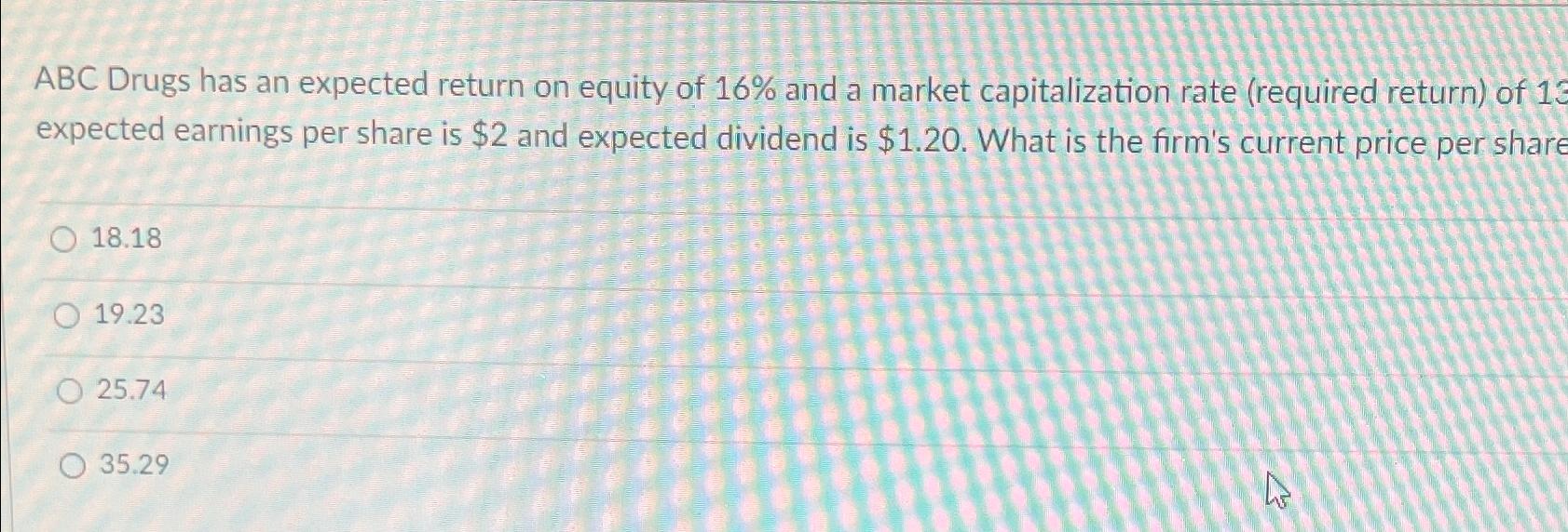 Solved ABC Drugs has an expected return on equity of 16% and | Chegg.com