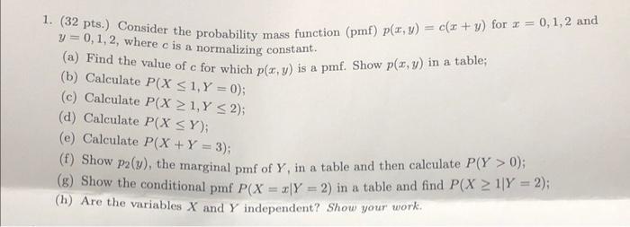Solved 1. (32 pts.) Consider the probability mass function | Chegg.com