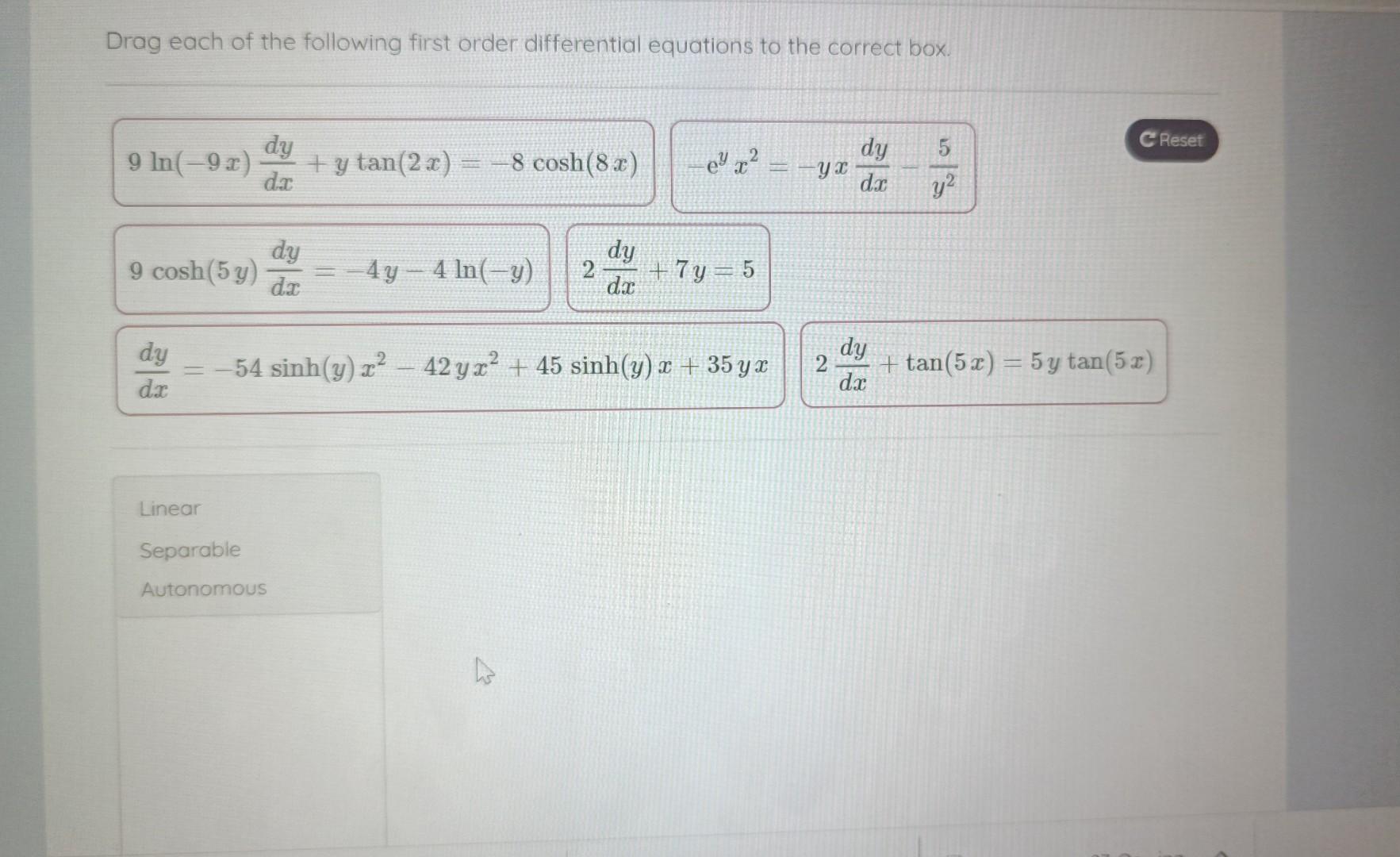 Solved Drag each of the following first order differential | Chegg.com