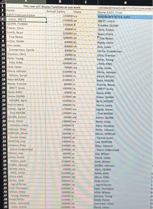 ln this excel file i am supposed to take the name in | Chegg.com