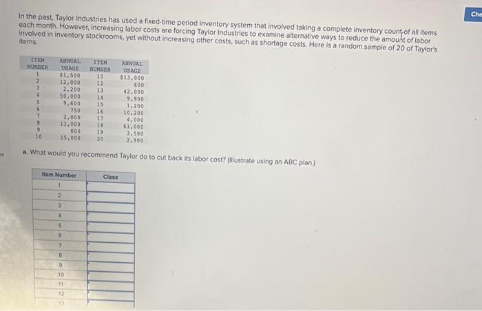 Solved In the past, Taylor Industries has used a fixed-time | Chegg.com