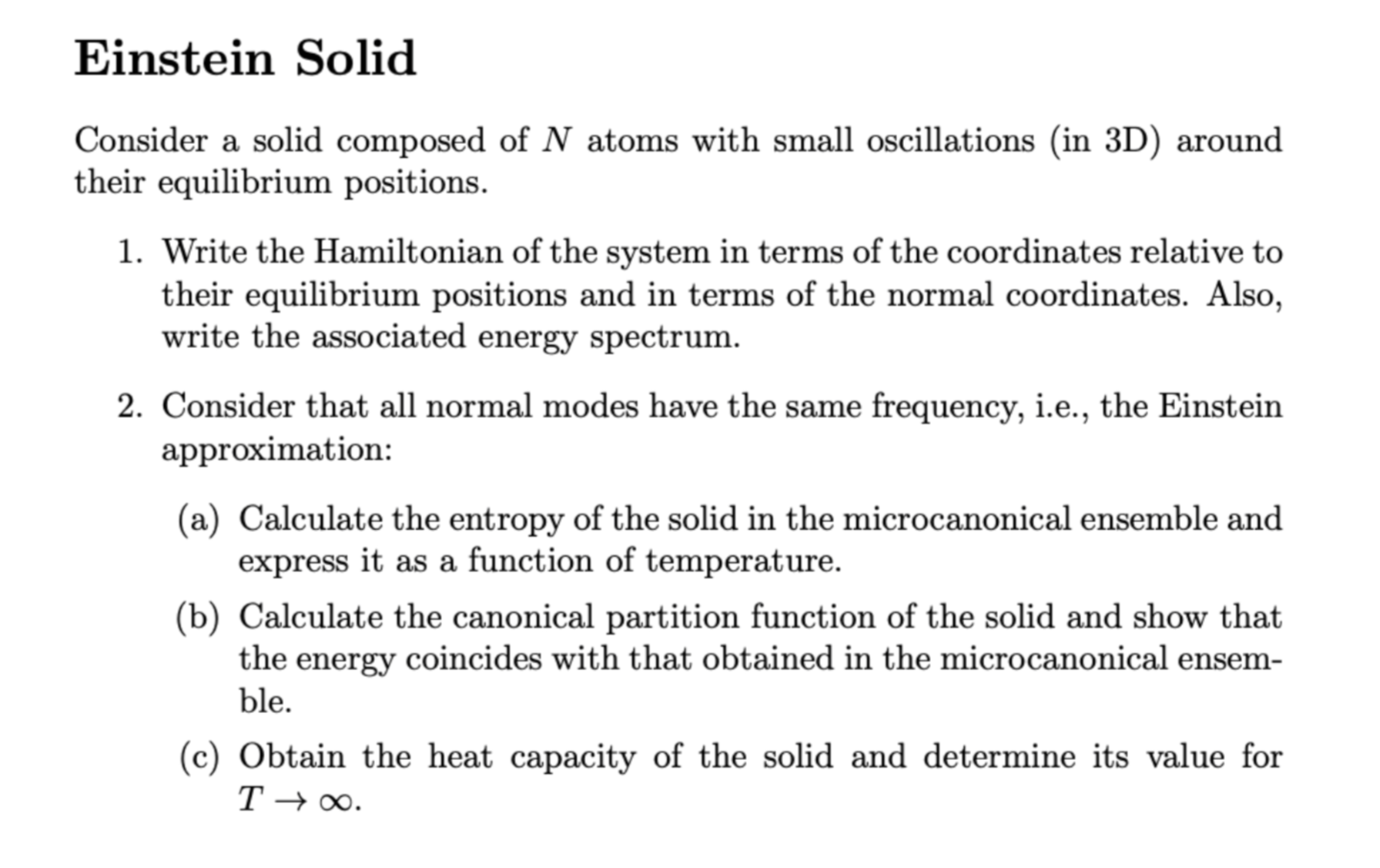 Einstein SolidConsider a solid composed of N ﻿atoms | Chegg.com