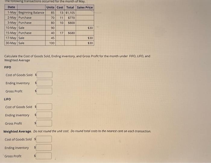 Solved Calculate the Cost of Goods Sold, Ending inventory, | Chegg.com