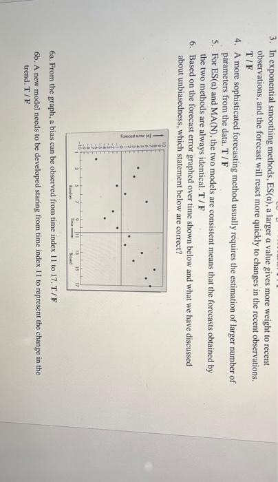 Solved 3. In exponential smoothing methods, Es(a), a larger | Chegg.com