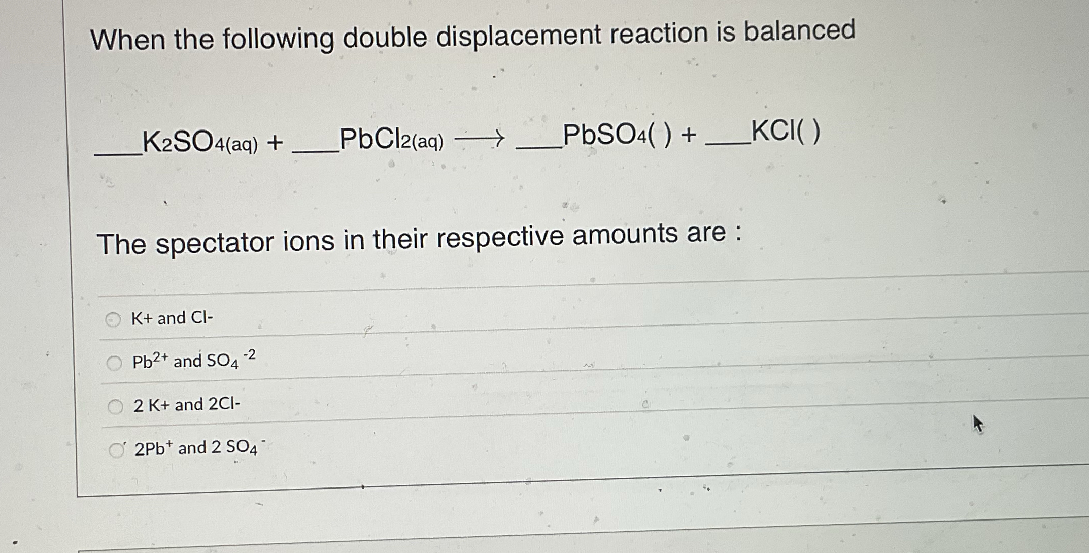When the following double displacement reaction is | Chegg.com