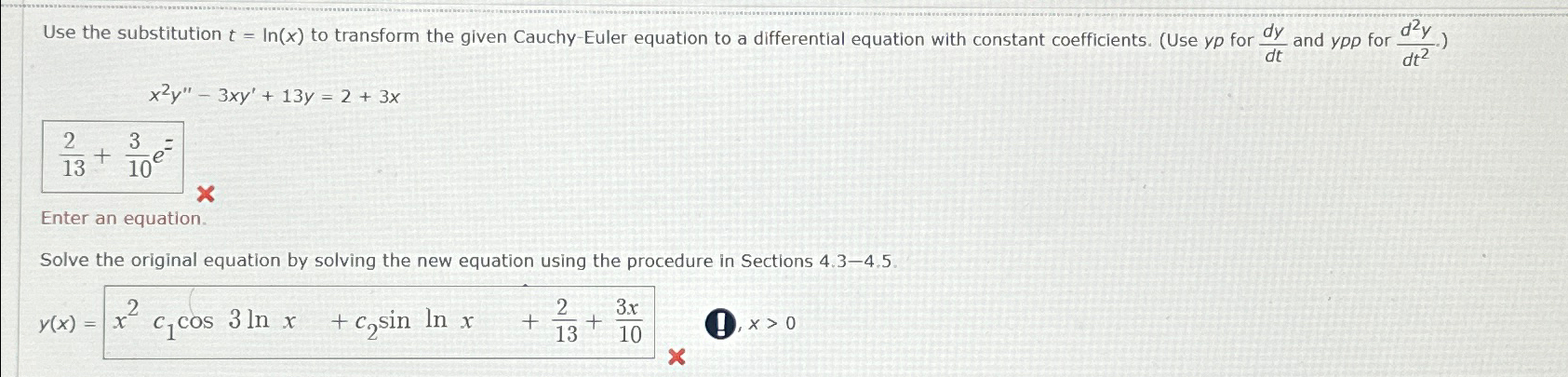 Solved Use the substitution t=ln(x) ﻿to transform the given | Chegg.com
