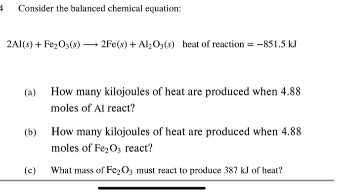 Solved 4 Consider the balanced chemical equation: 2Al(s) + | Chegg.com
