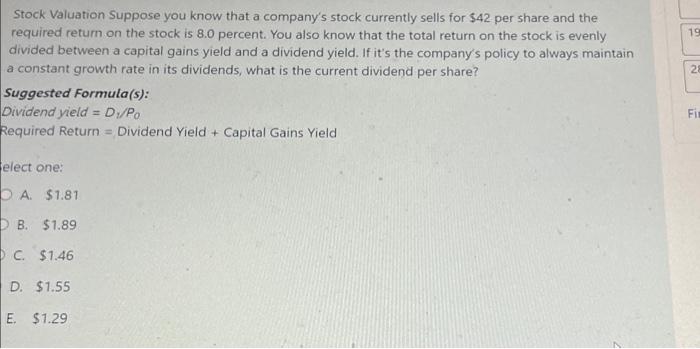 Solved Stock Valuation Suppose you know that a company's | Chegg.com