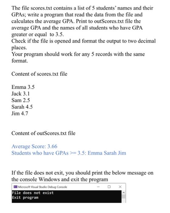 Solved The file scores.txt contains a list of 5 students' | Chegg.com