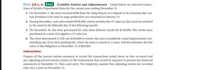 Solved P13.2 (LO 1,3) Excel (Liability Entries and | Chegg.com