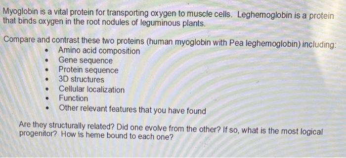 Solved Myoglobin is a vital protein for transporting oxygen | Chegg.com
