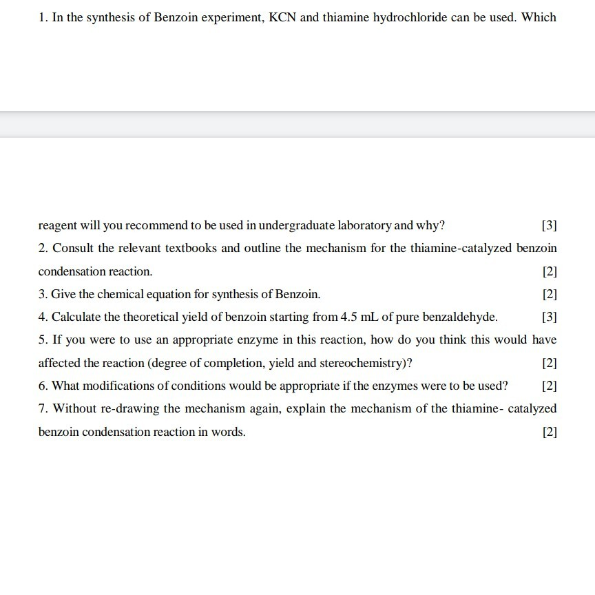 Solved 1. In the synthesis of Benzoin experiment, KCN and | Chegg.com