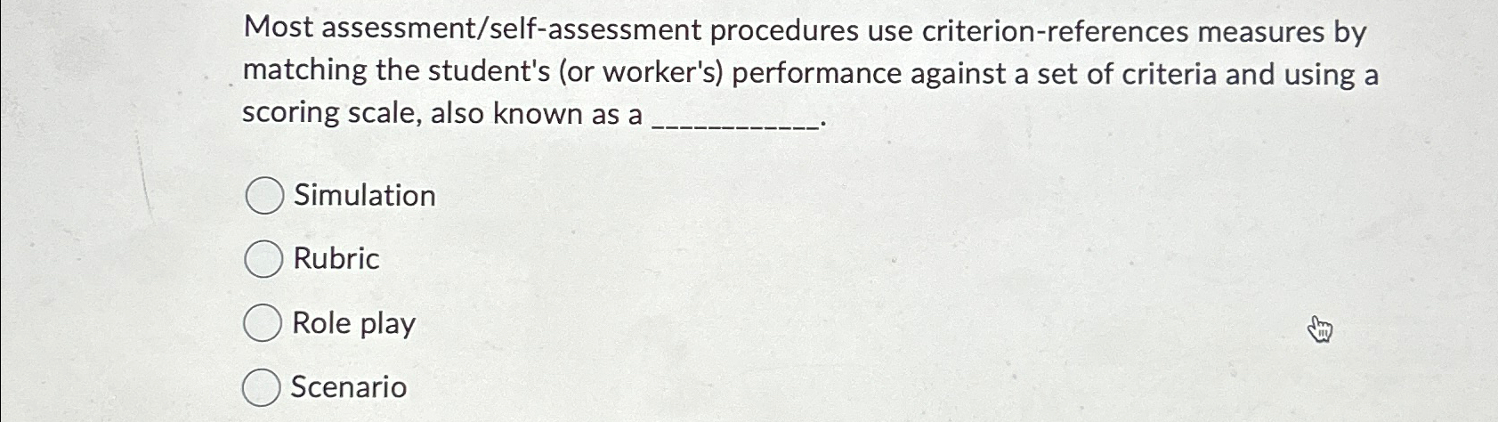 Solved Most assessment/self-assessment procedures use | Chegg.com