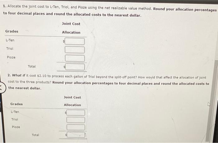 Solved Allocating Joint Costs Using the Net Realizable Value | Chegg.com