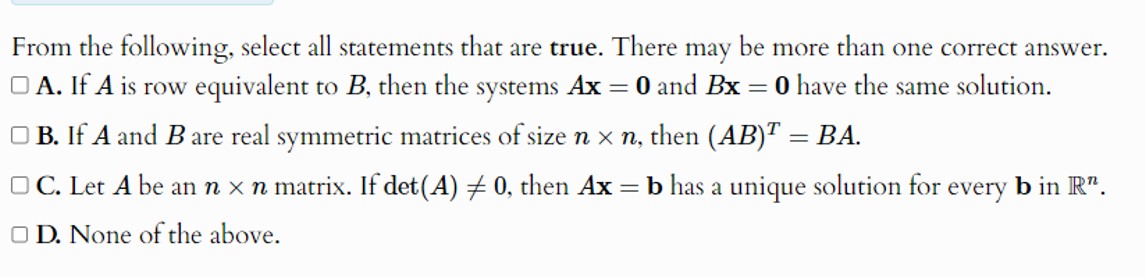 Solved From the following, select all statements that are | Chegg.com