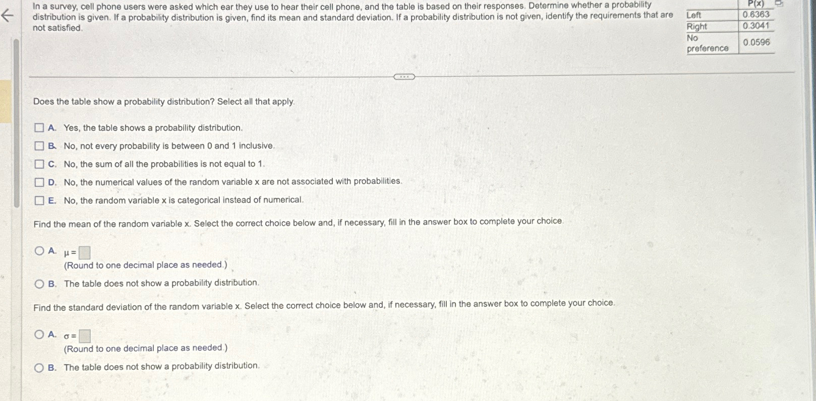 Solved In a survey, cell phone users were asked which ear | Chegg.com