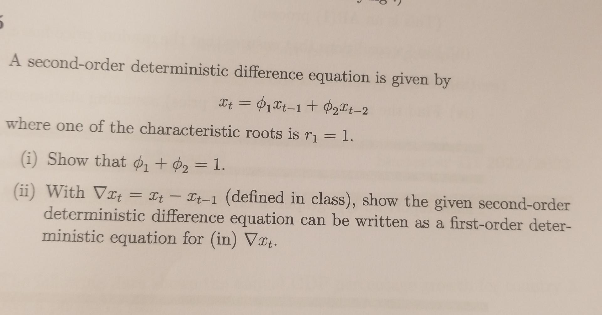 Solved A second-order deterministic difference equation is | Chegg.com
