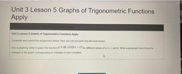 Solved Unit 3 Lesson 5 Graphs of Trigonometric Functions | Chegg.com