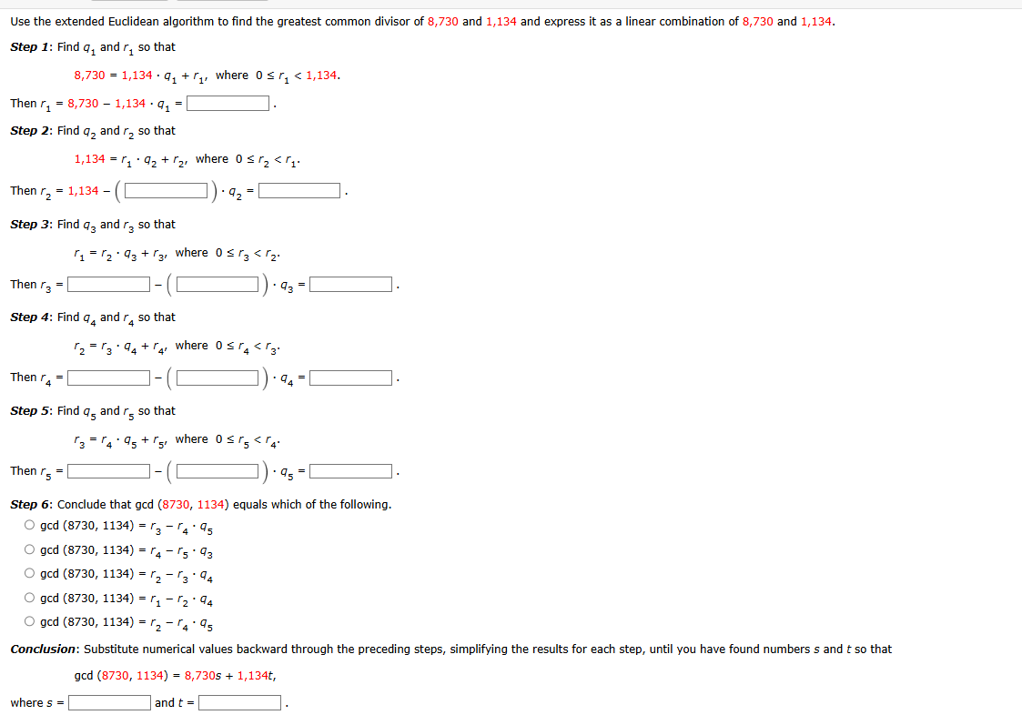 Solved Use the extended Euclidean algorithm to ﻿find the | Chegg.com