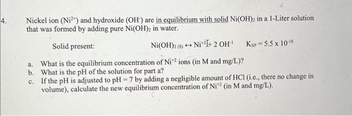 Solved Nickel ion (Ni2+) and hydroxide (OH−)are in | Chegg.com