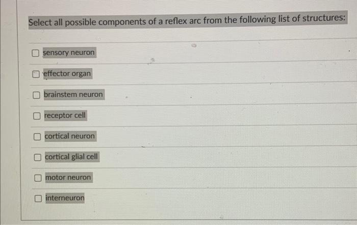 Solved Select all possible components of a reflex arc from | Chegg.com