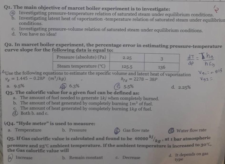 Solved Q1. The main objective of marcet boiler experiment is | Chegg.com