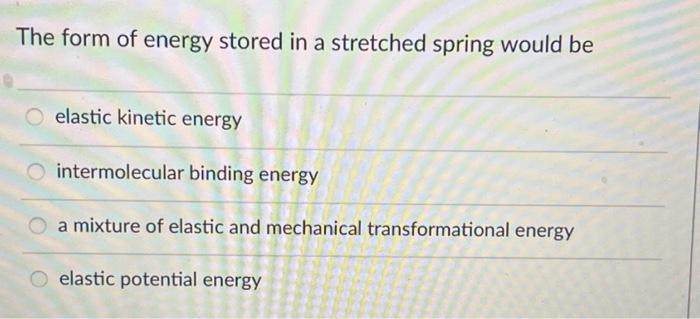 Solved The form of energy stored in a stretched spring would | Chegg.com