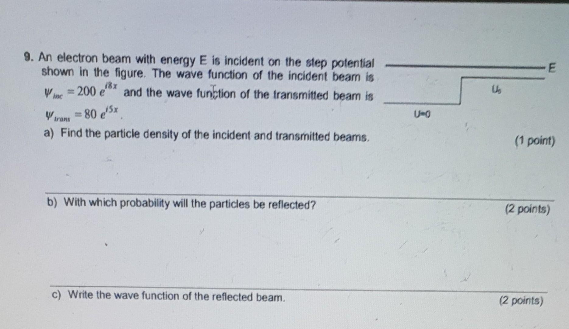 Solved E 9. An electron beam with energy E is incident on | Chegg.com