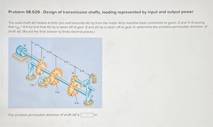 Solved Problem 08.029 - Design of transmission shafts, | Chegg.com