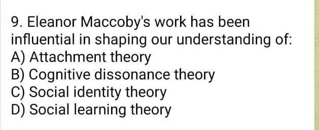Solved Eleanor Maccoby's work has been influential in | Chegg.com