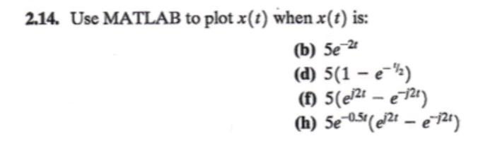 Solved 2.14. Use MATLAB to plot x(t) when x(t) is: (b) 5e−2t | Chegg.com