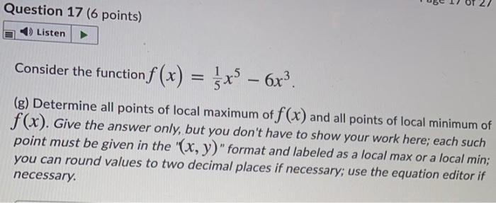 Solved Question 17 (6 points) Listen Consider the function f | Chegg.com