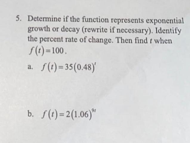 Solved 5. Determine if the function represents exponential | Chegg.com