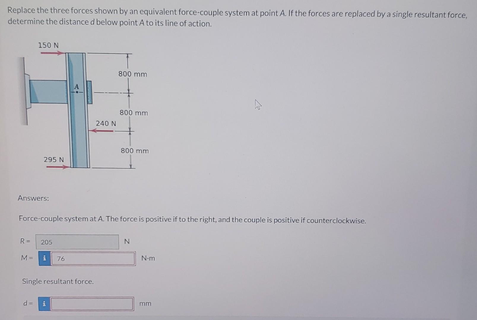 Solved Replace the three forces shown by an equivalent | Chegg.com