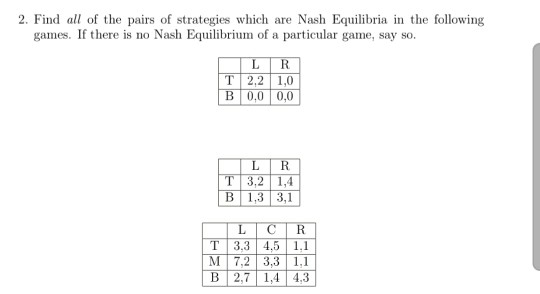Solved 2. Find all of the pairs of strategies which are Nash | Chegg.com