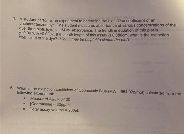 Solved 4. A student performs an experiment to determine the | Chegg.com