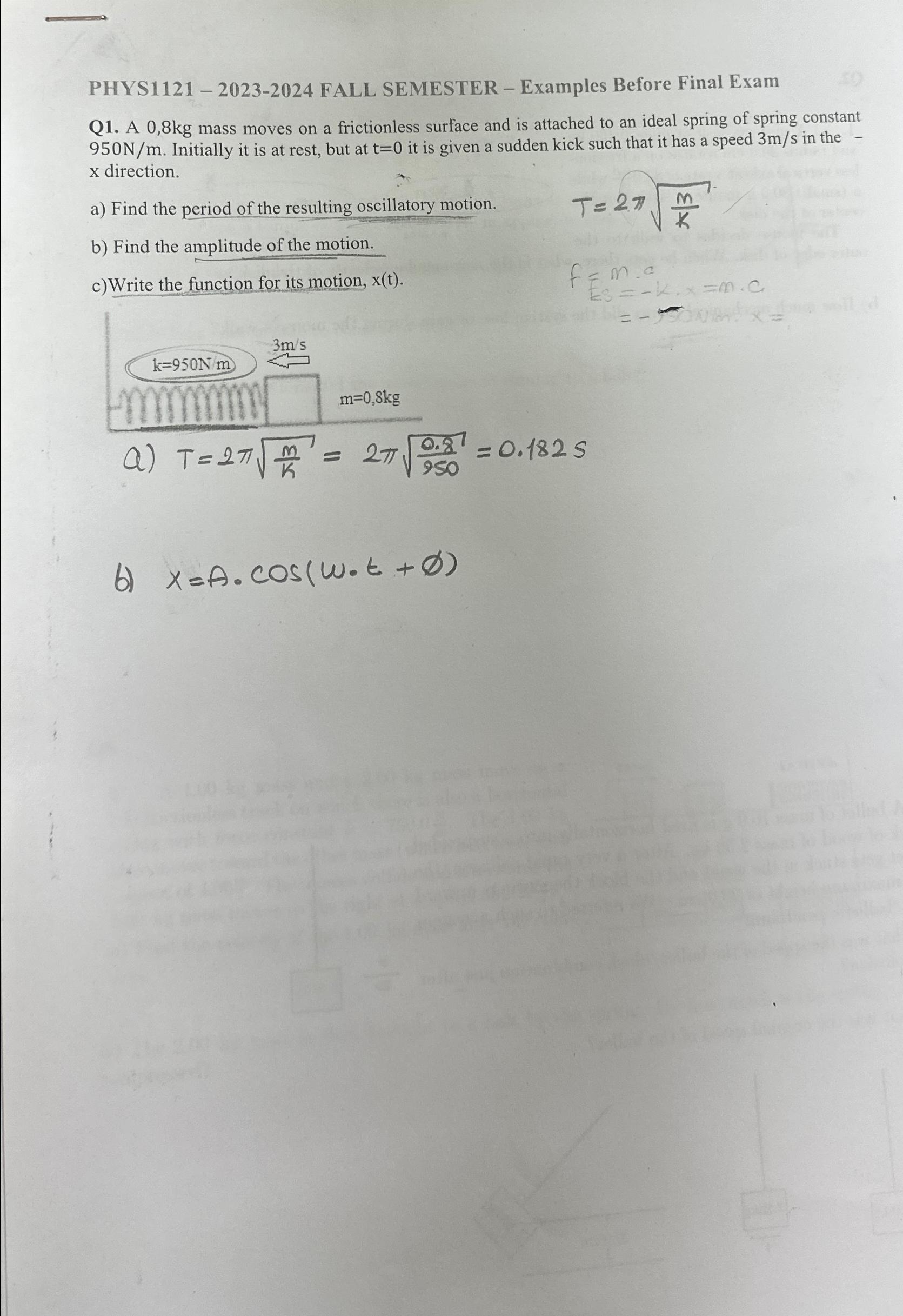 Solved PHYS1121 - 2023-2024 ﻿FALL SEMESTER - ﻿Examples | Chegg.com