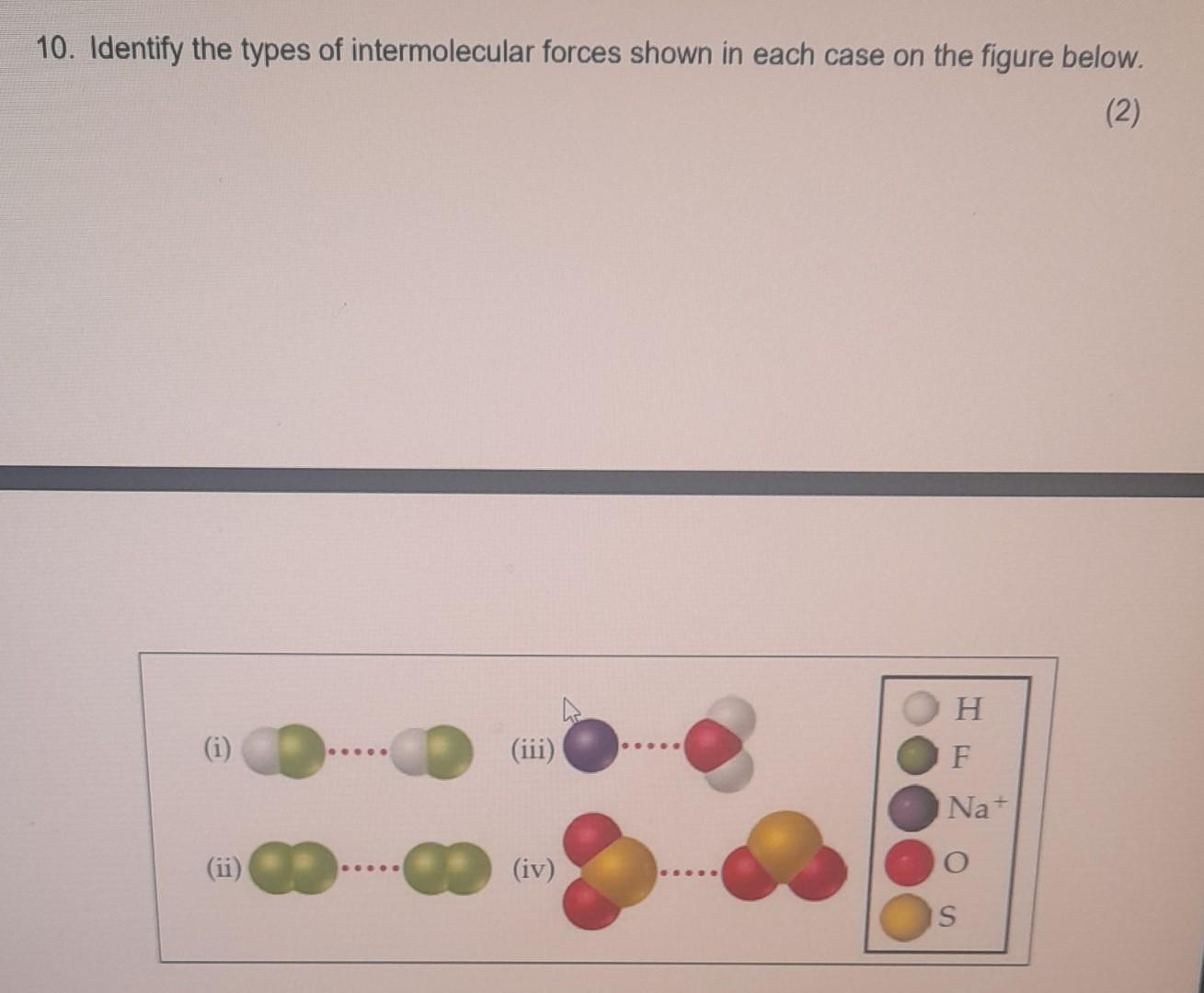 Solved 10. Identify the types of intermolecular forces shown | Chegg.com