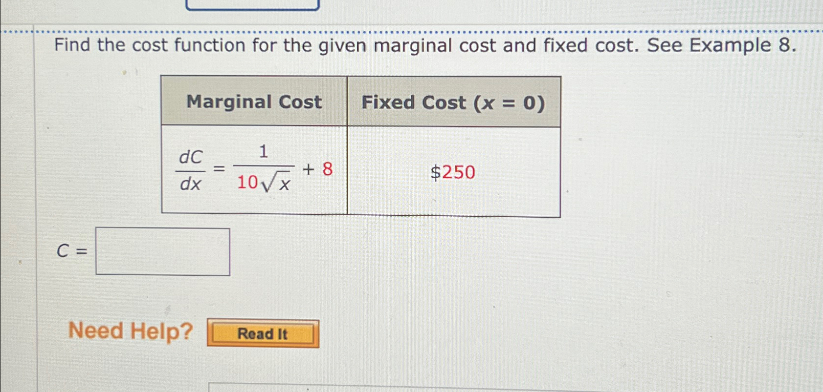 Solved Find the cost function for the given marginal cost | Chegg.com