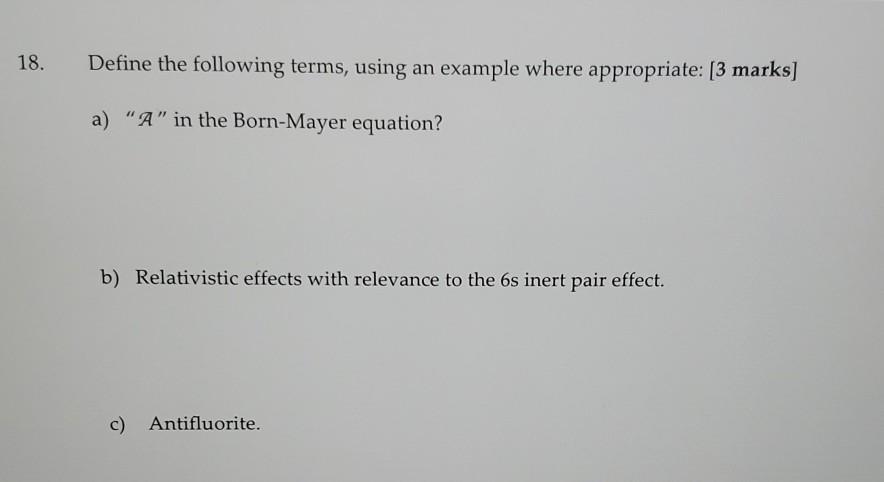 Solved 18. Define the following terms, using an example | Chegg.com