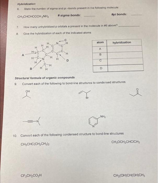 Solved Hybridization 6. State the number of sigma and pi | Chegg.com