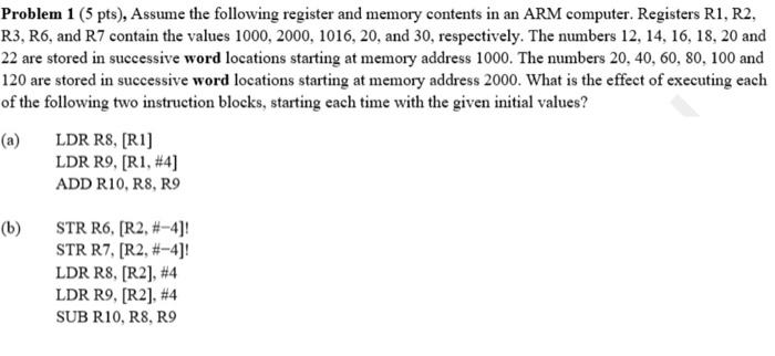 Solved Problem 1 (5 pts), Assume the following register and | Chegg.com