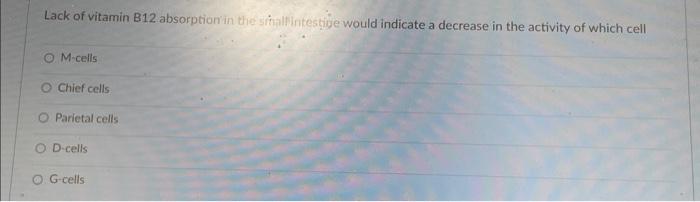 Solved Lack of vitamin B12 absorption in the | Chegg.com