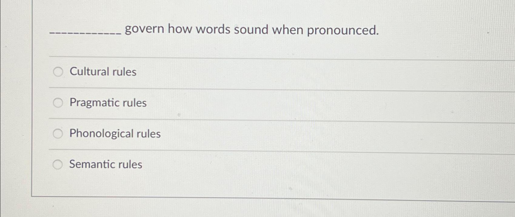 Solved govern how words sound when pronounced.Cultural | Chegg.com