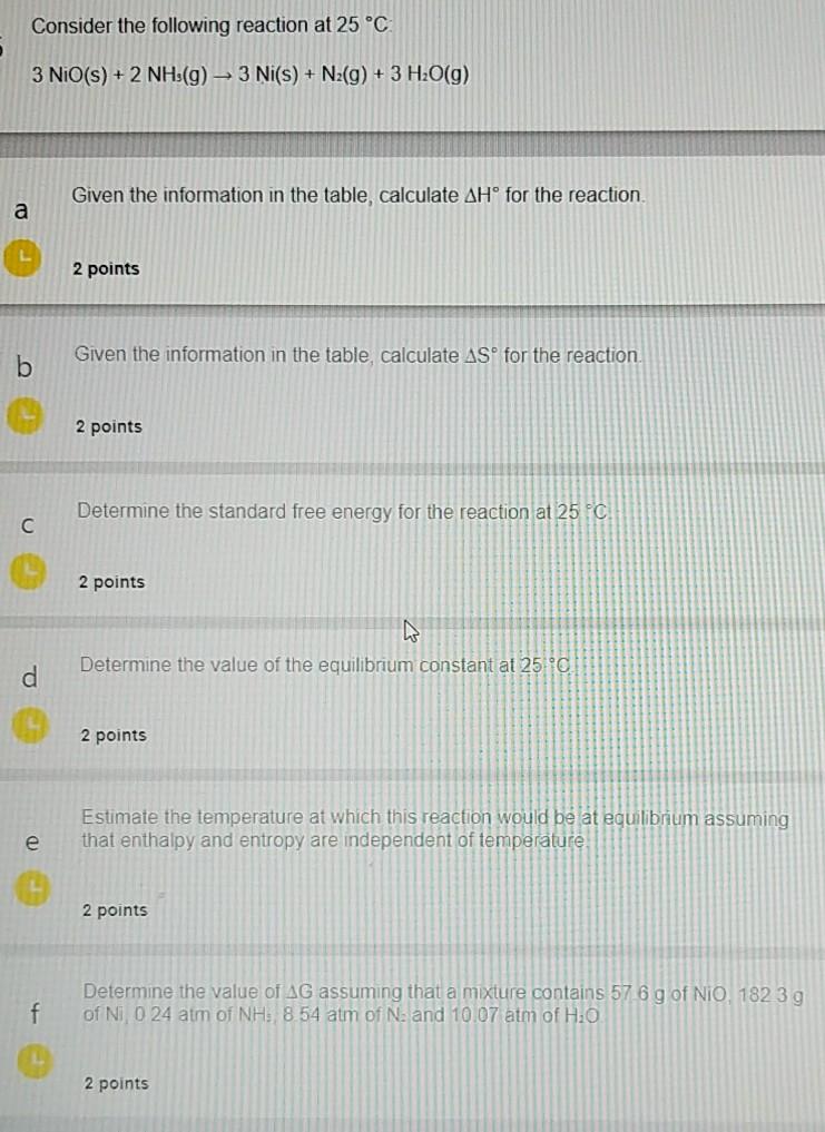 Solved Consider The Following Reaction At 25°c 3 Nio S