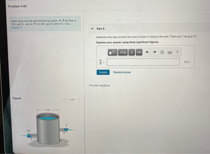 Solved Problem 4.62 Water flows into the tank through two | Chegg.com